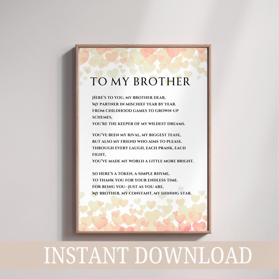 To My Brother Printable Wall Art -instant Print Heartfelt Brother Gift ...