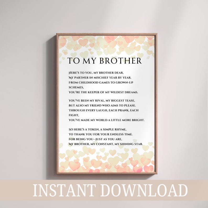 To My Brother Printable Wall Art -instant Print Heartfelt Brother Gift ...