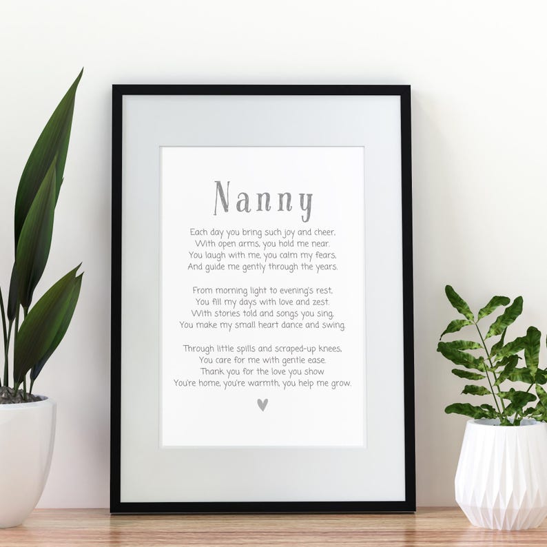Nanny Poem Print Gift for Nanny, Grandma, or Grandparent Birthday Gift ...