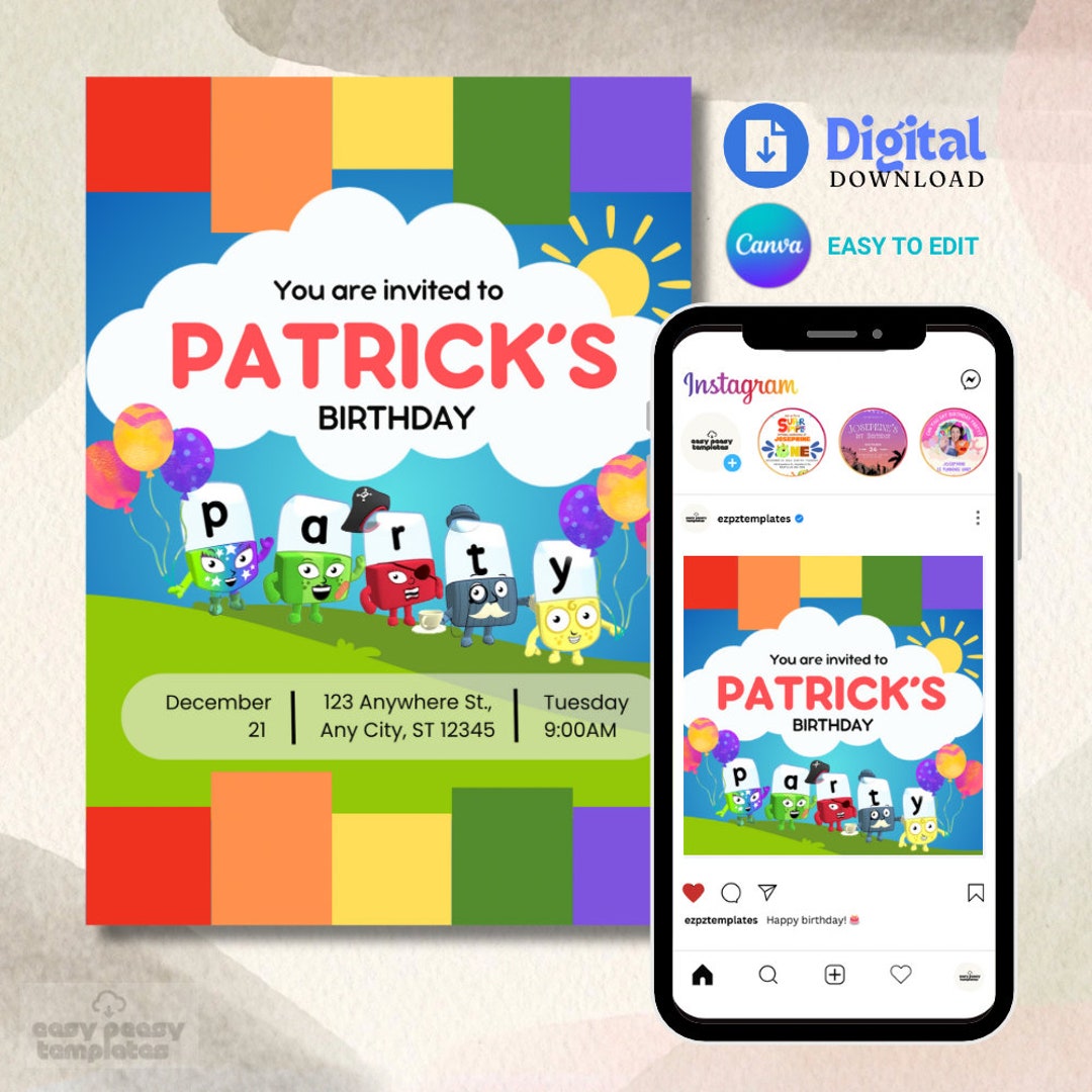 ALPHABLOCKS Birthday Invitation Template Instant Download Editable ...