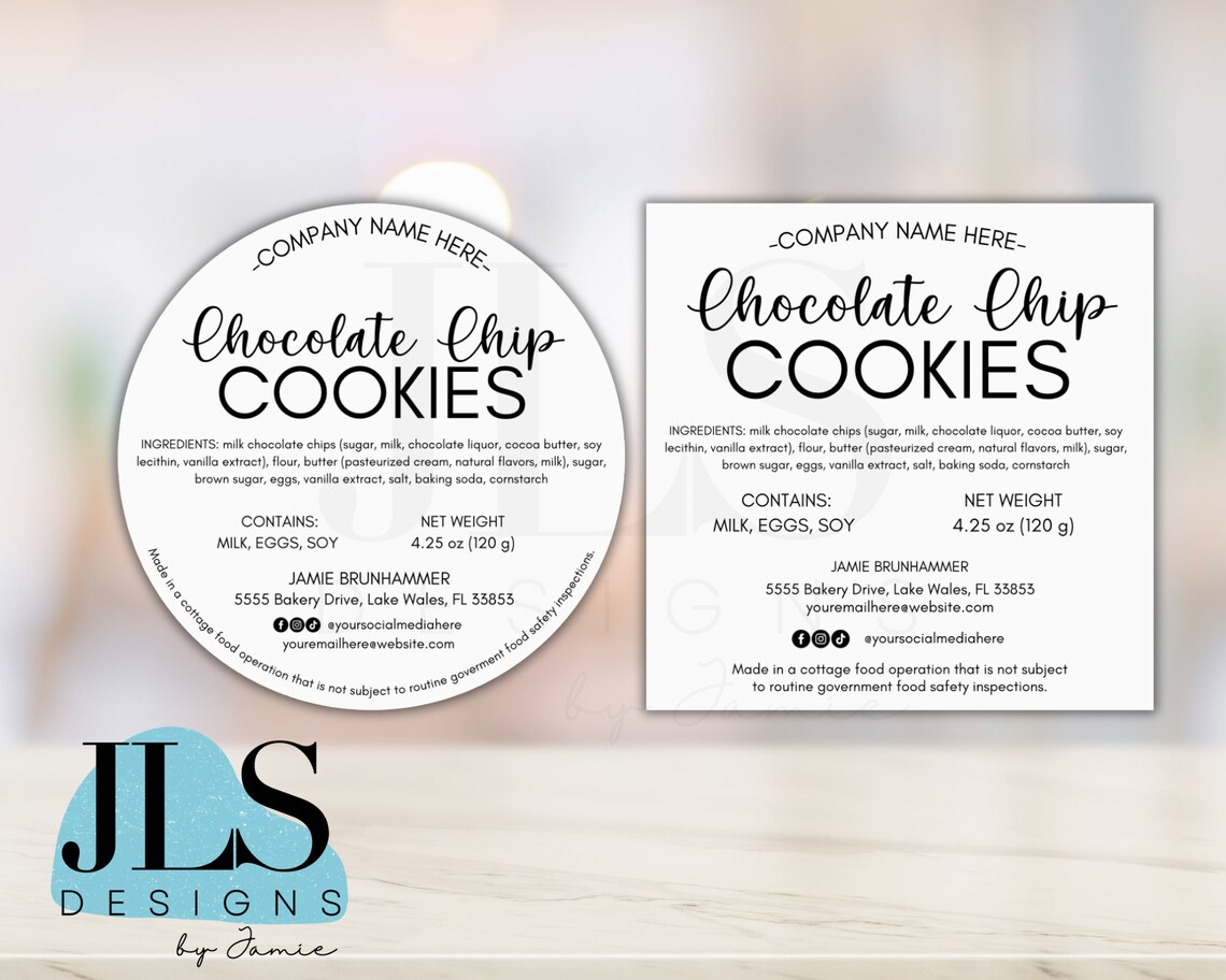 Bakery Ingredient Label Template, Cottage Bakery Food Label Template ...