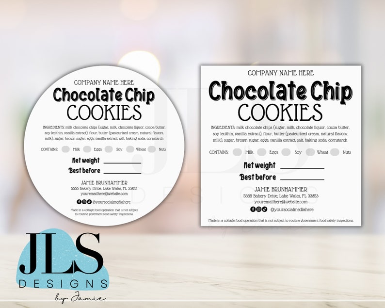 Bakery Ingredient Label Template, Cottage Bakery Food Label Template ...