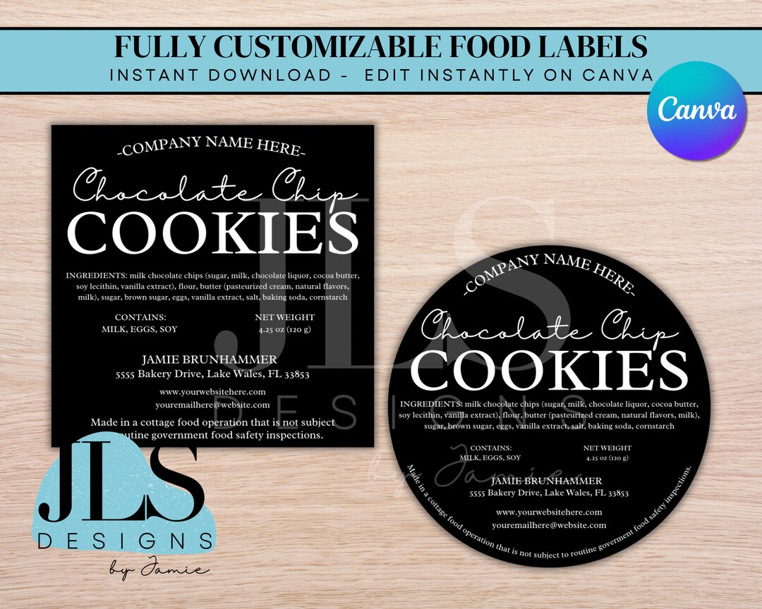 Bakery Ingredient Label Template, Cottage Bakery Food Label Template ...