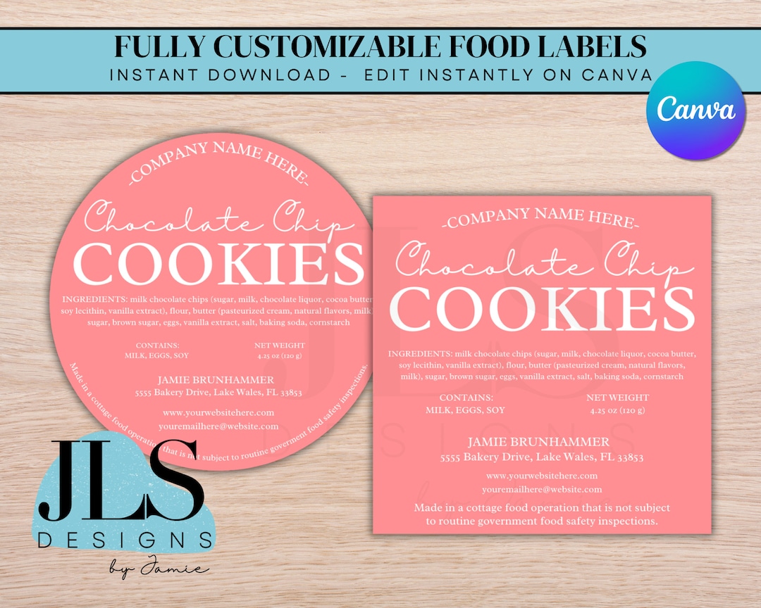 Bakery Ingredient Label Template, Cottage Bakery Food Label Template ...