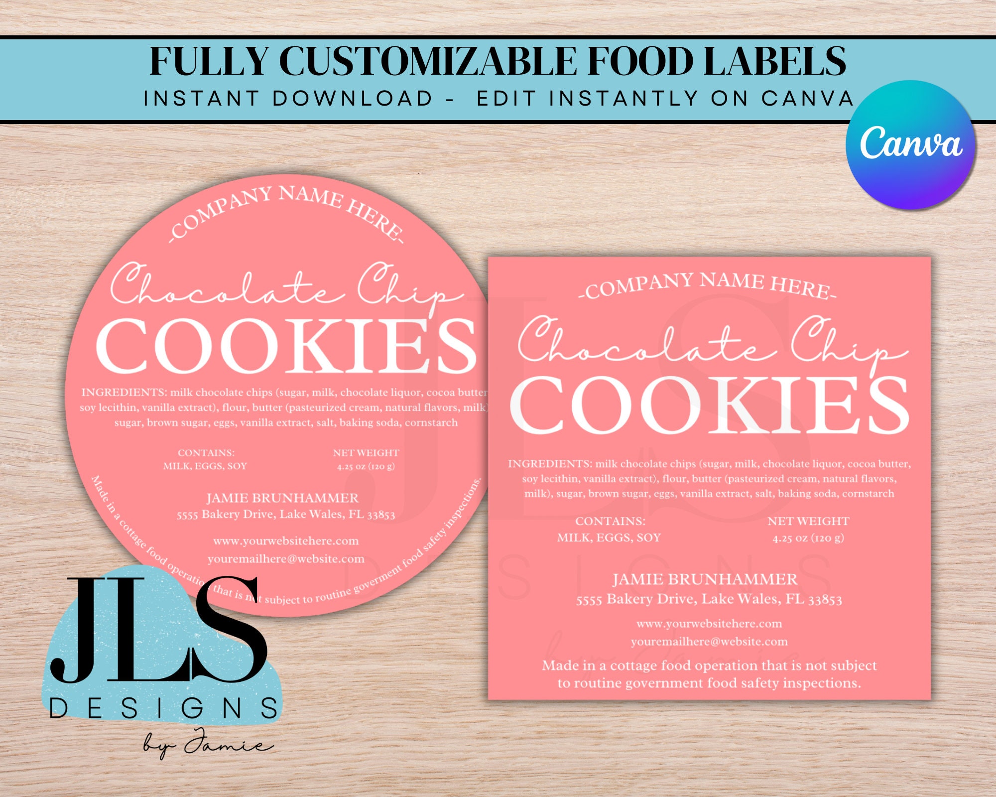 Bakery Ingredient Label Template, Cottage Bakery Food Label Template ...