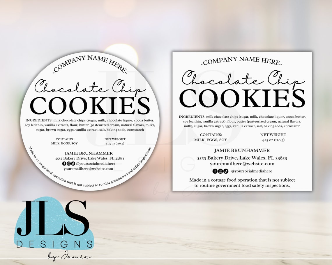 Bakery Ingredient Label Template, Cottage Bakery Food Label Template ...