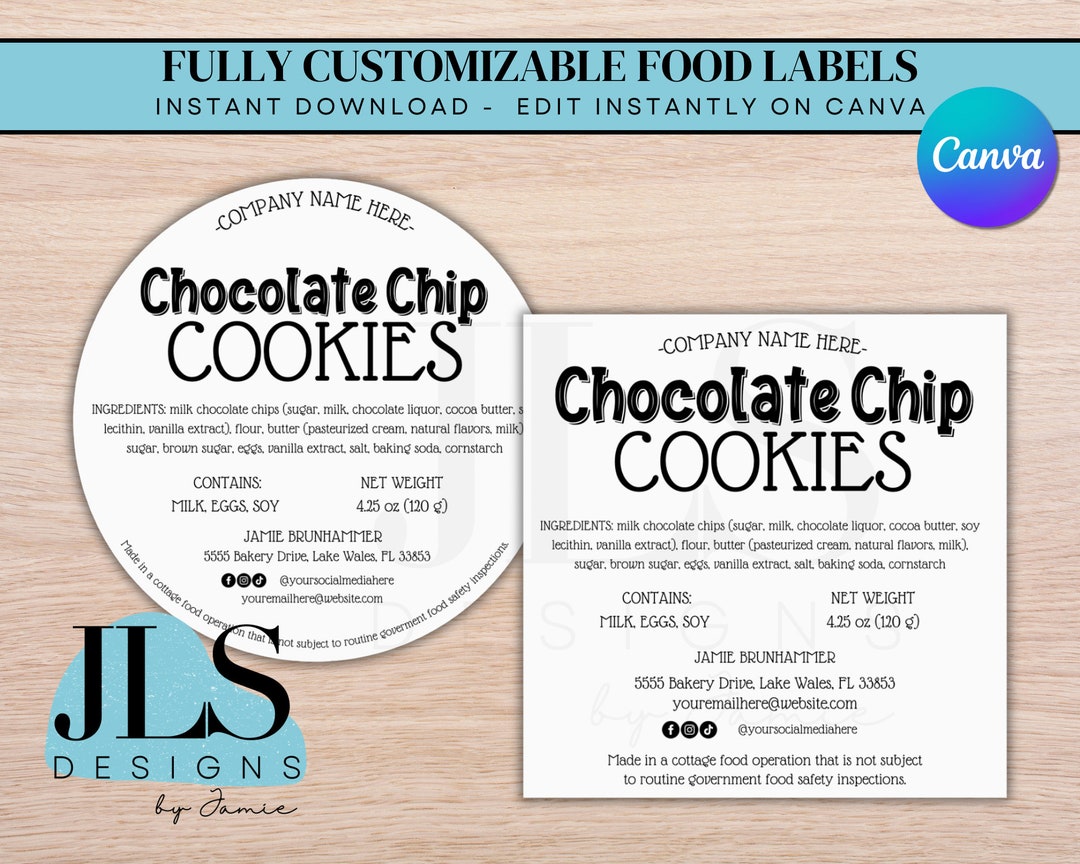 Bakery Ingredient Label Template, Cottage Bakery Food Label Template ...