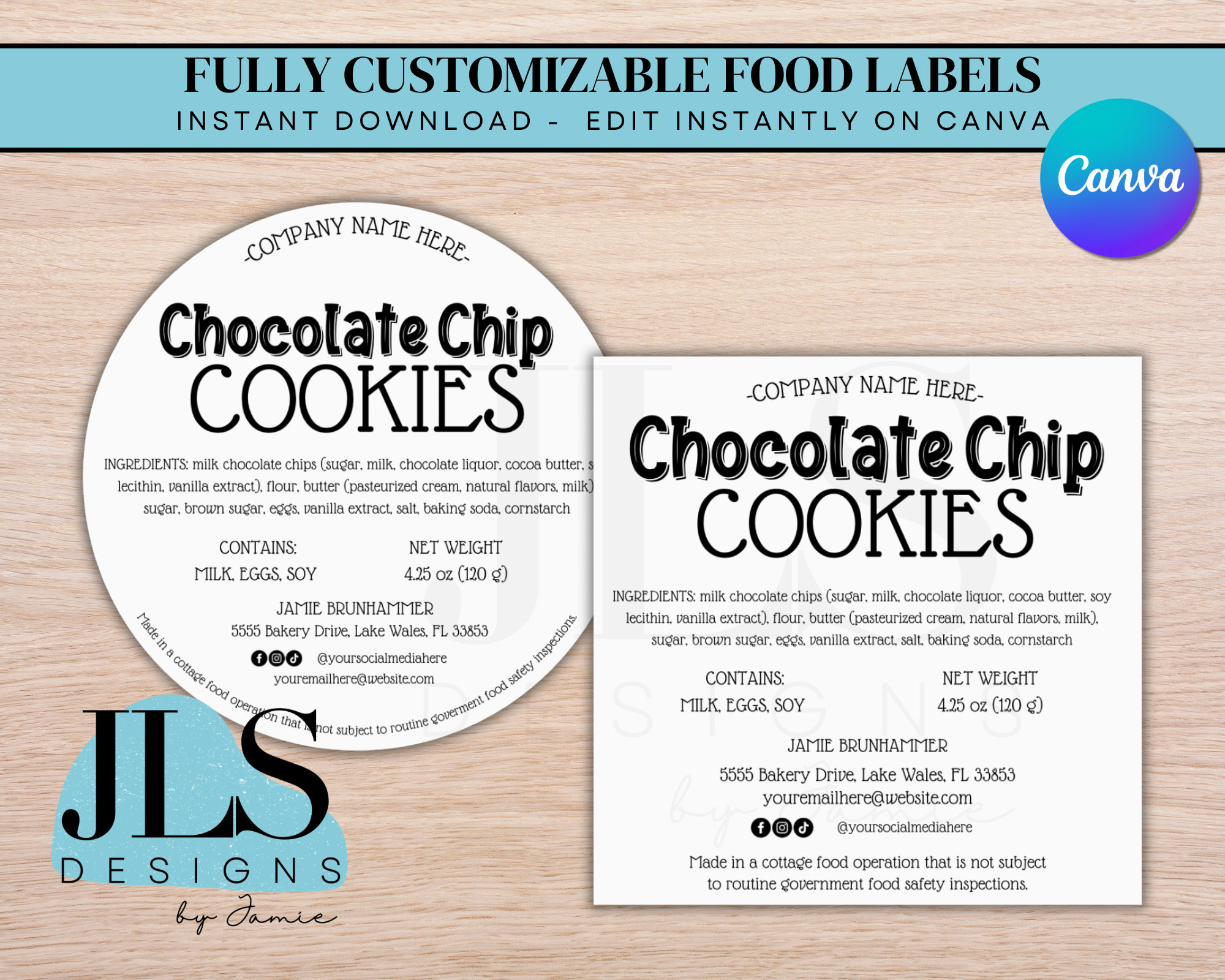 Bakery Ingredient Label Template, Cottage Bakery Food Label Template ...