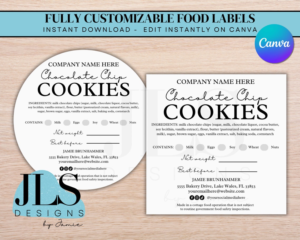 Bakery Ingredient Label Template, Cottage Bakery Food Label Template ...