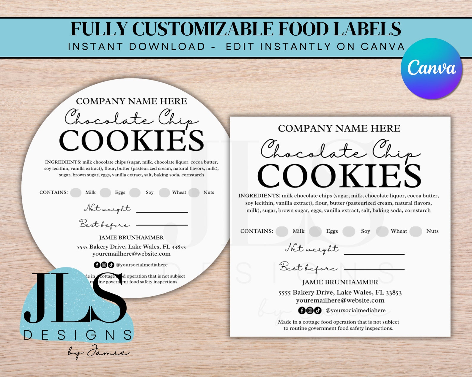 Bakery Ingredient Label Template, Cottage Bakery Food Label Template ...
