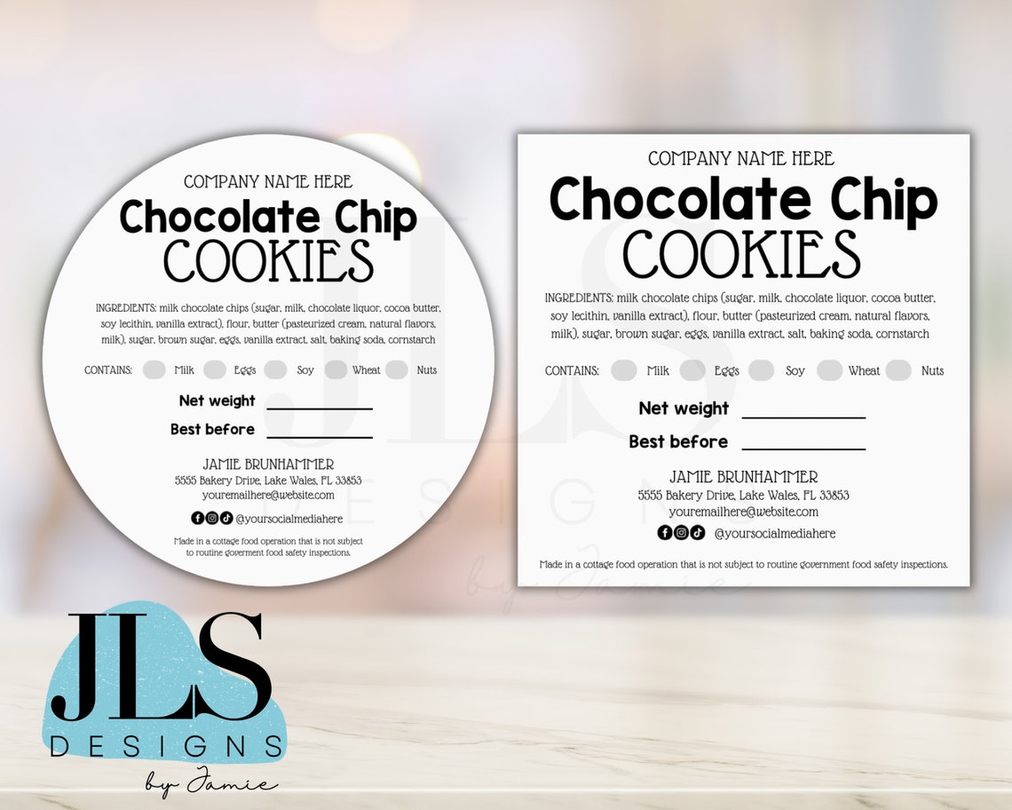 Bakery Ingredient Label Template, Cottage Bakery Food Label Template ...