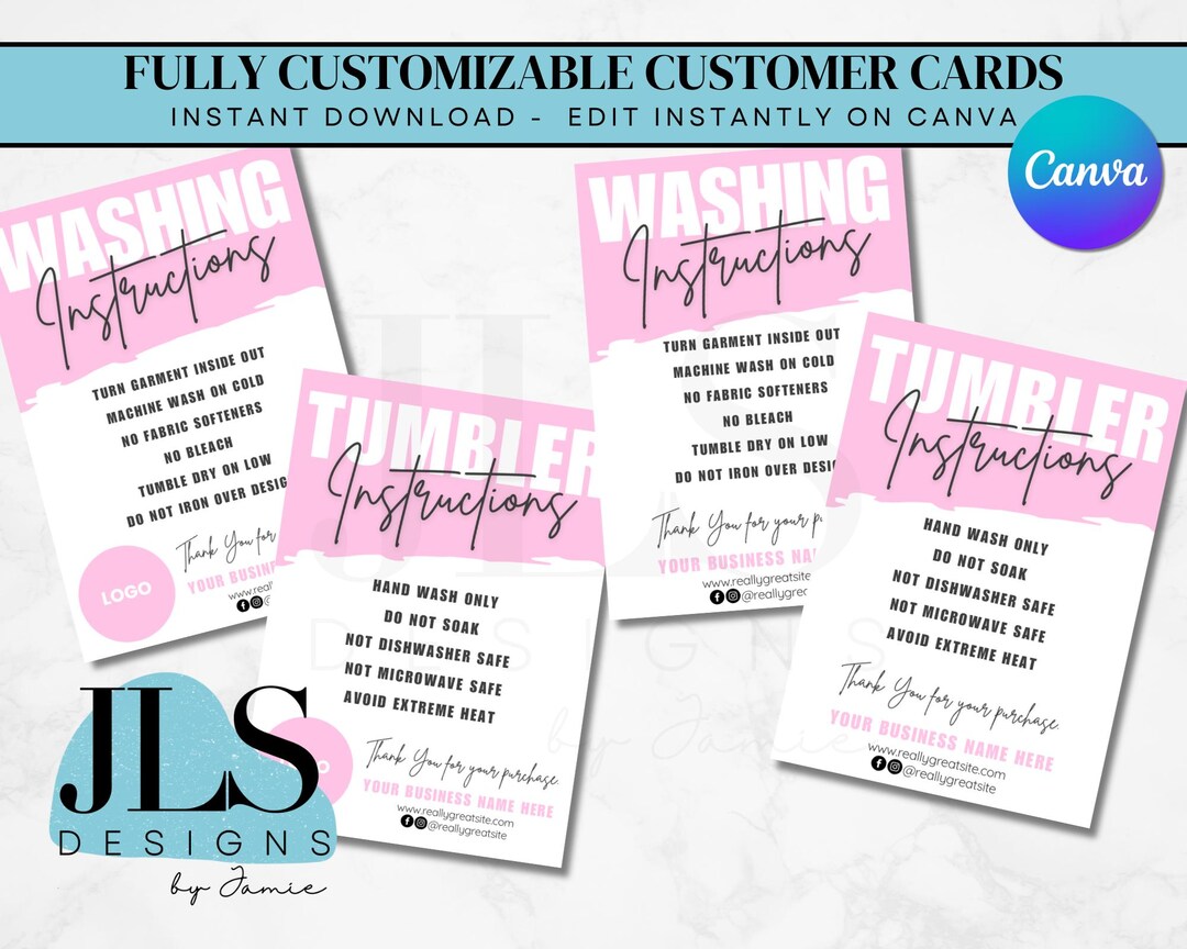 Care Instruction Cards - Tumbler Care Instruction Cards - Shirt Washing ...