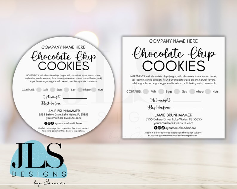 Bakery Ingredient Label Template, Cottage Bakery Food Label Template ...