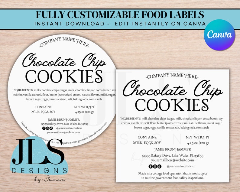 Bakery Ingredient Label Template, Cottage Bakery Food Label Template ...