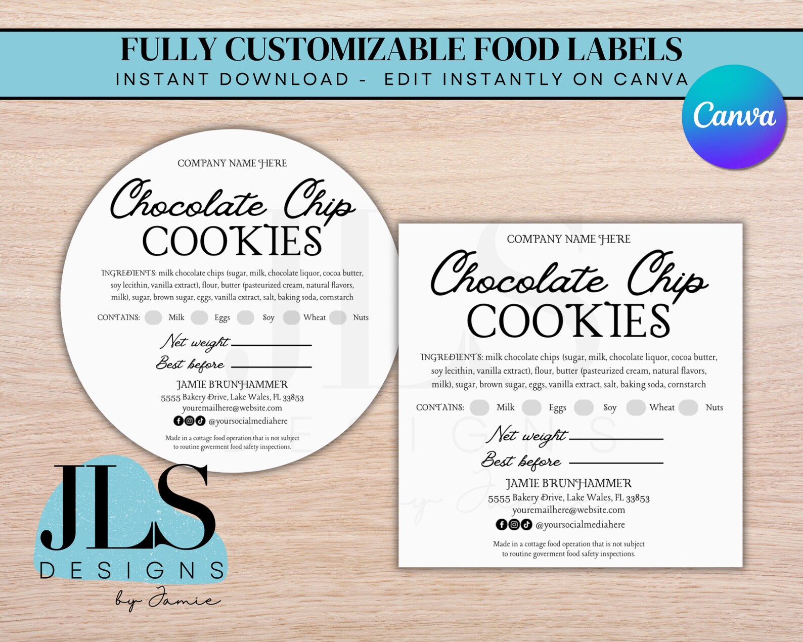 Bakery Ingredient Label Template, Cottage Bakery Food Label Template ...