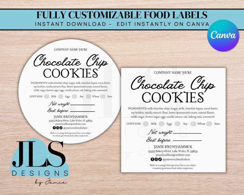 Bakery Ingredient Label Template, Cottage Bakery Food Label Template ...