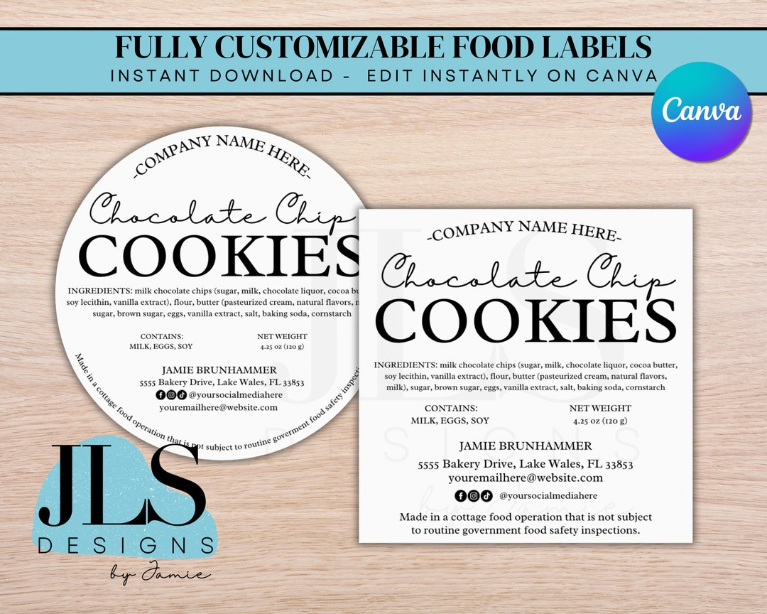 Bakery Ingredient Label Template, Cottage Bakery Food Label Template ...