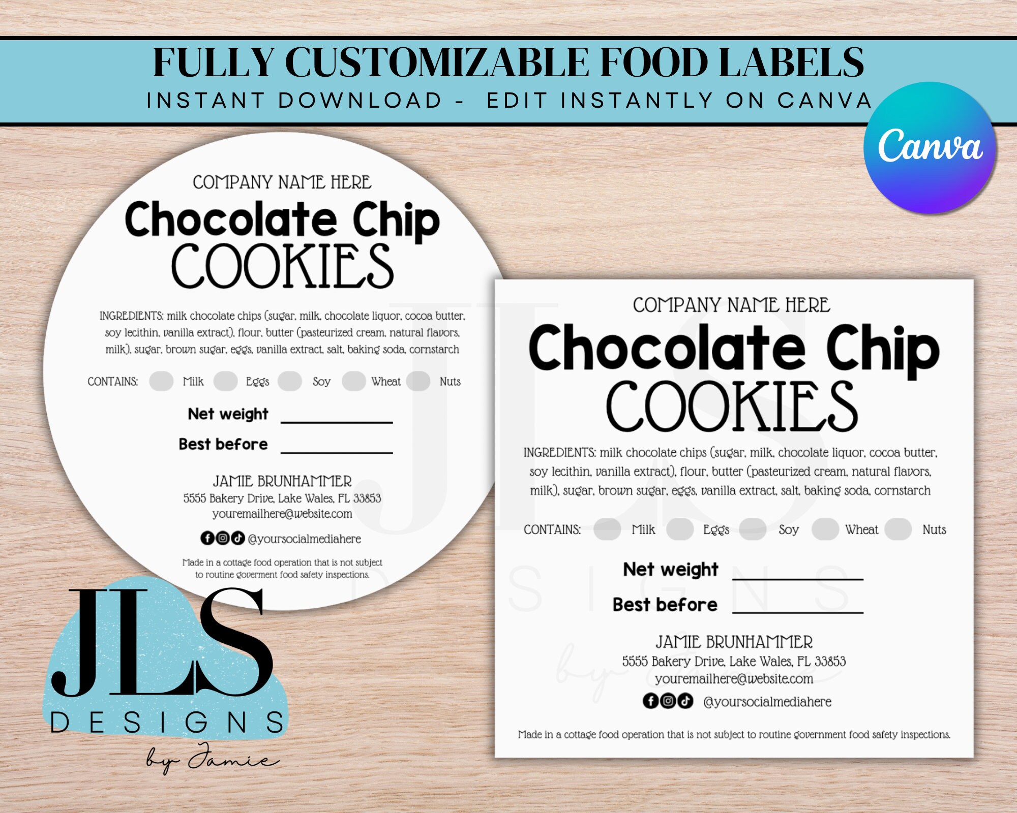 Bakery Ingredient Label Template, Cottage Bakery Food Label Template ...