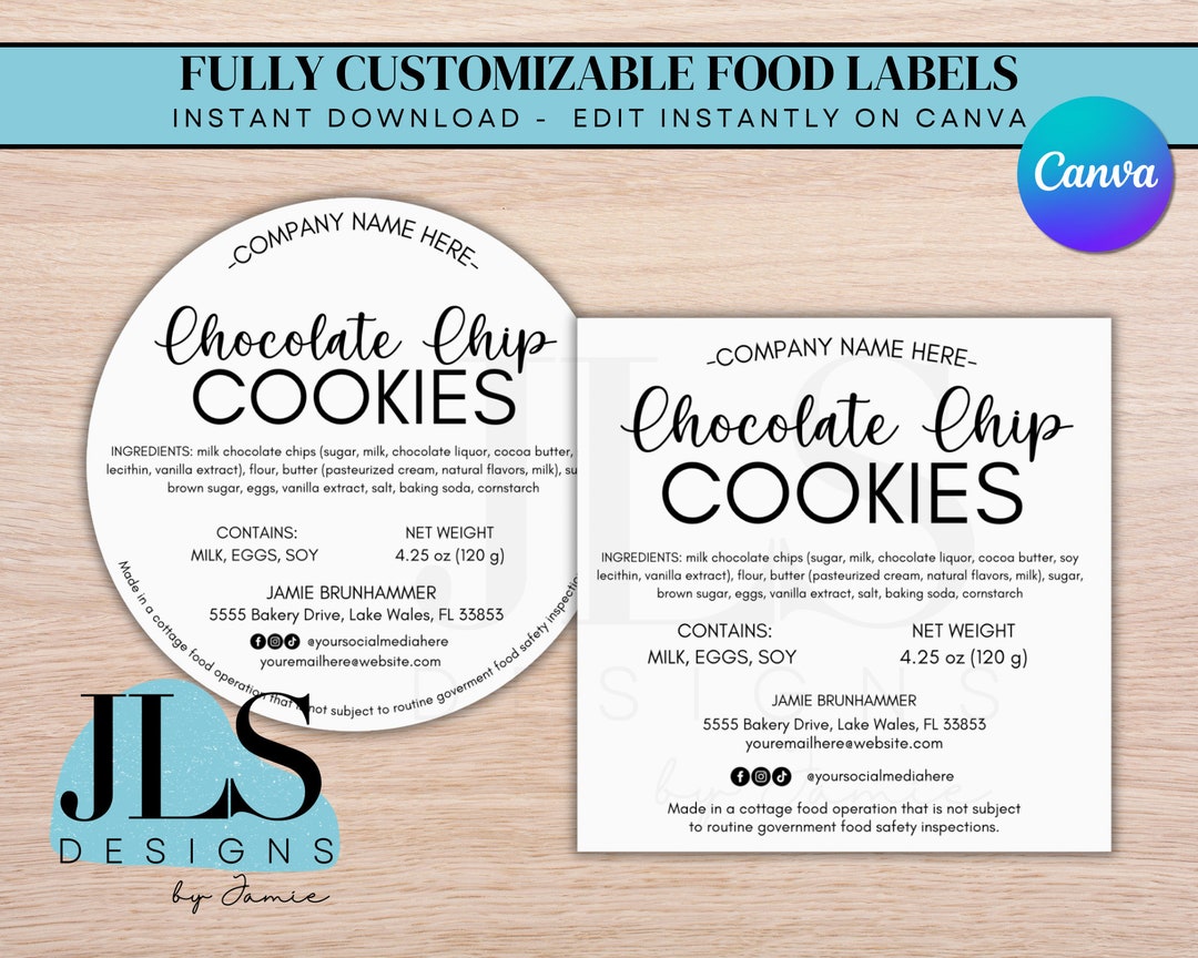 Bakery Ingredient Label Template, Cottage Bakery Food Label Template ...