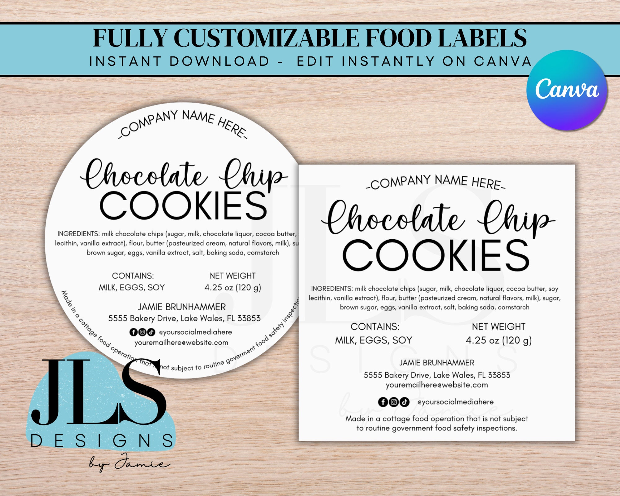 Bakery Ingredient Label Template, Cottage Bakery Food Label Template ...