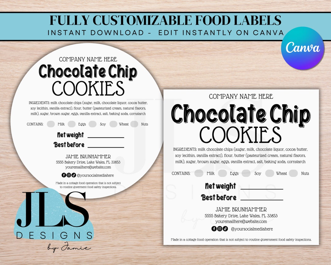 Bakery Ingredient Label Template, Cottage Bakery Food Label Template ...