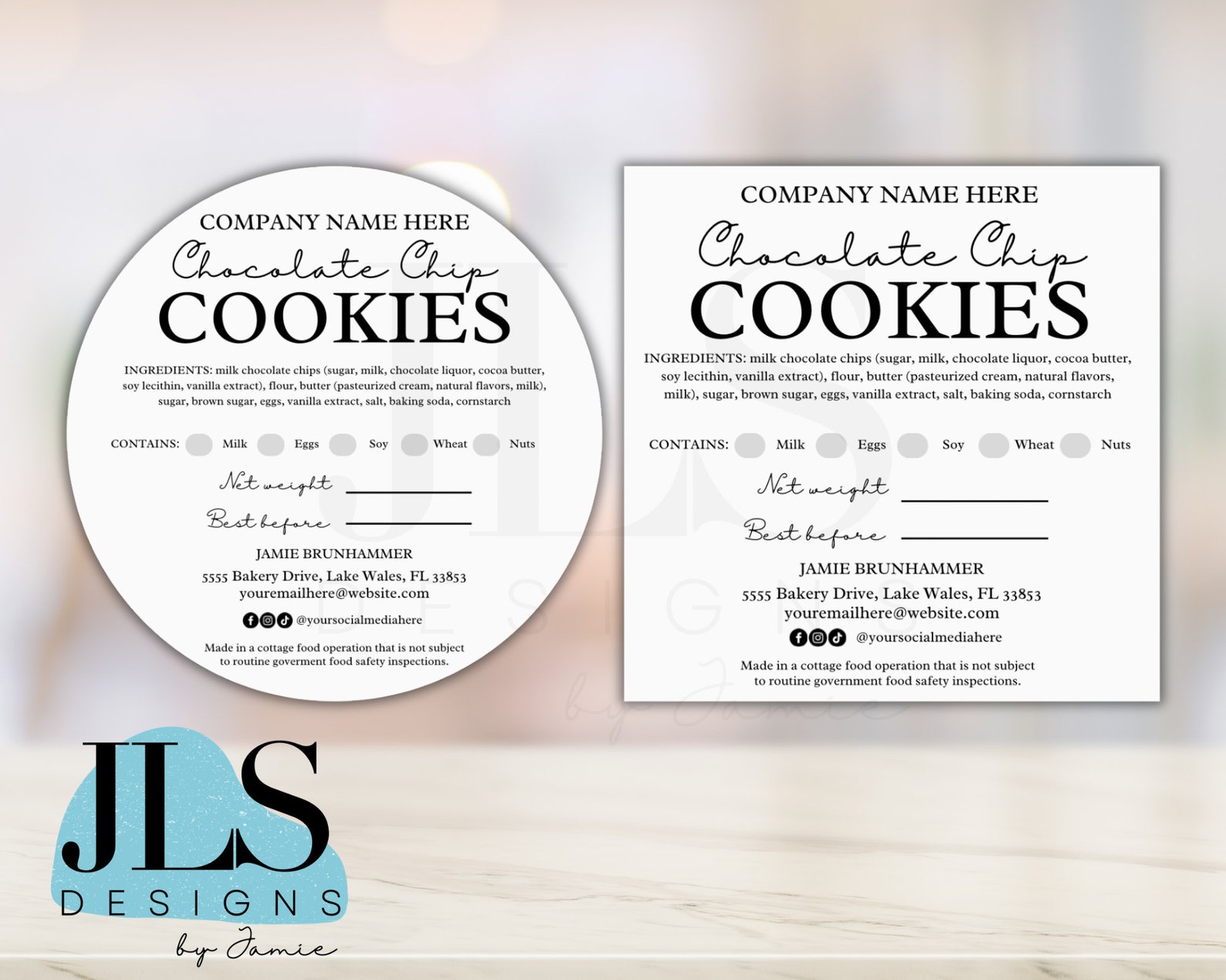 Bakery Ingredient Label Template, Cottage Bakery Food Label Template ...