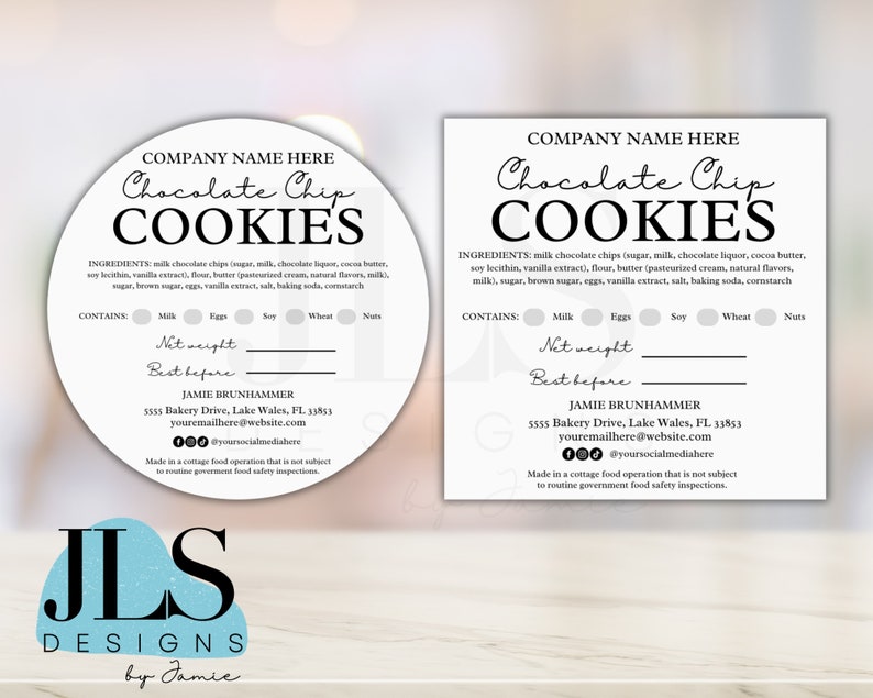 Bakery Ingredient Label Template, Cottage Bakery Food Label Template ...