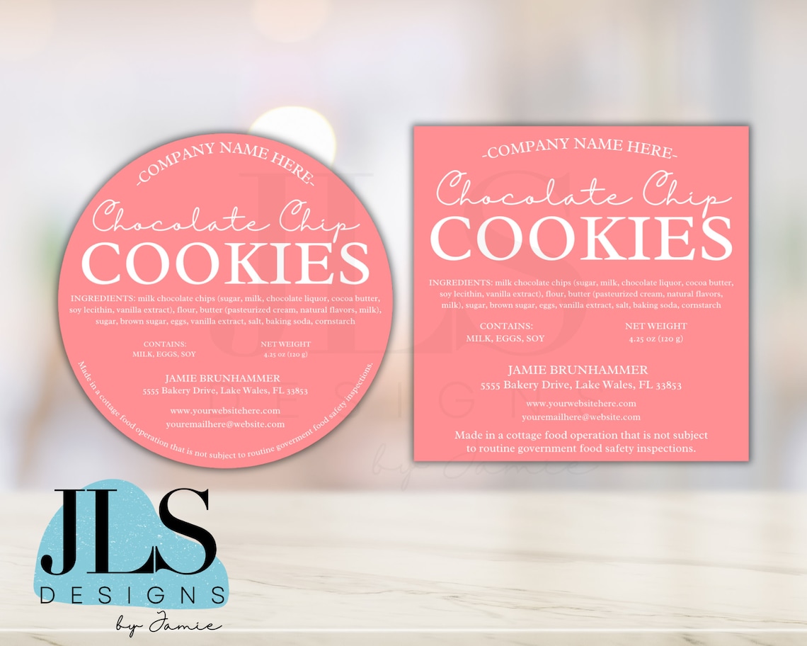 Bakery Ingredient Label Template, Cottage Bakery Food Label Template ...
