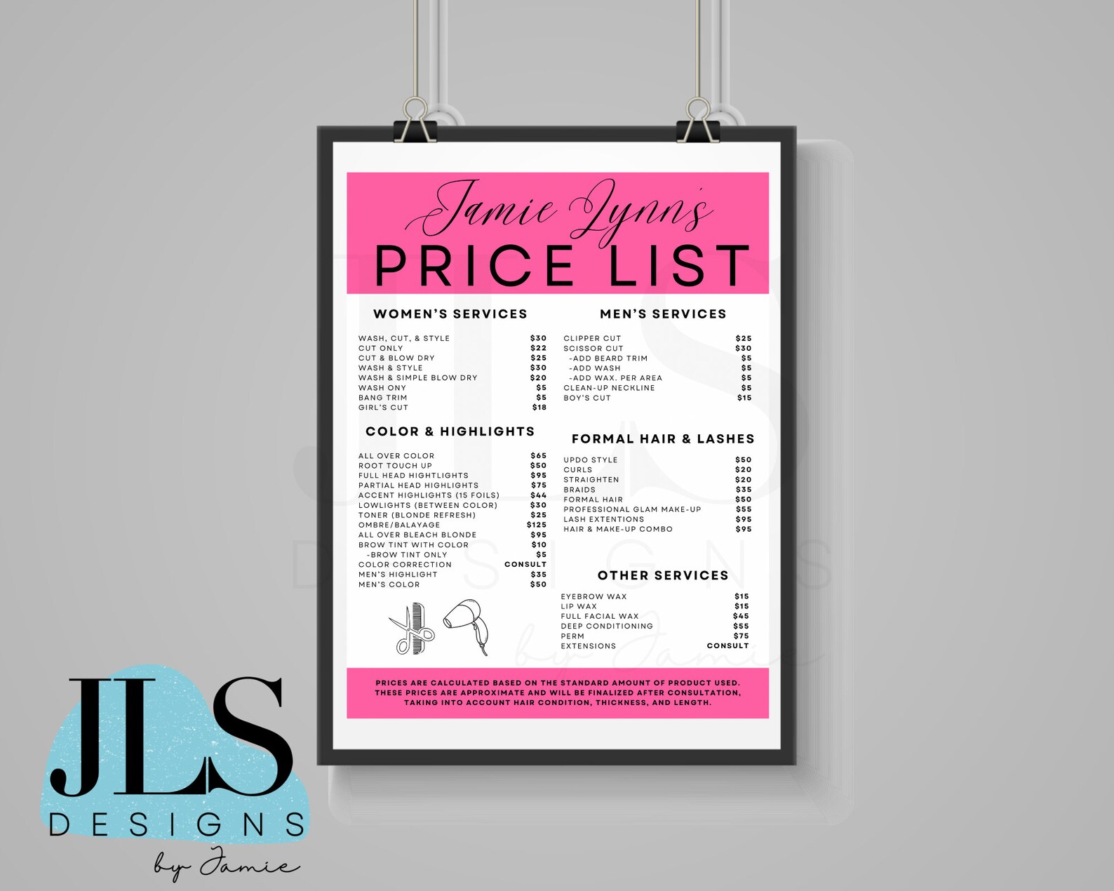 Hair Salon Editable Price List Template Hair Stylist Pricing List Salon ...