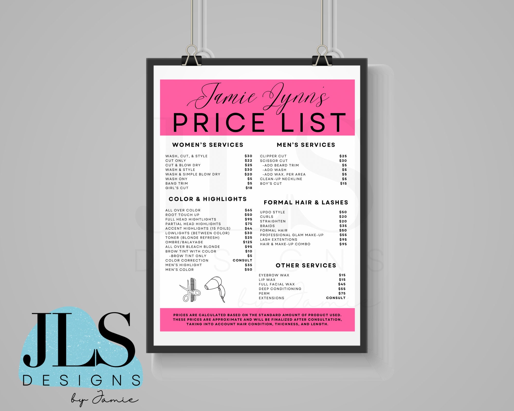 Hair Salon Editable Price List Template- Hair Stylist Pricing List ...