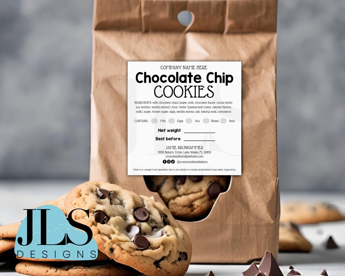 Bakery Ingredient Label Template, Cottage Bakery Food Label Template ...