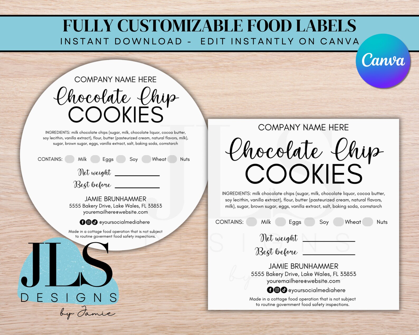 Bakery Ingredient Label Template, Cottage Bakery Food Label Template ...