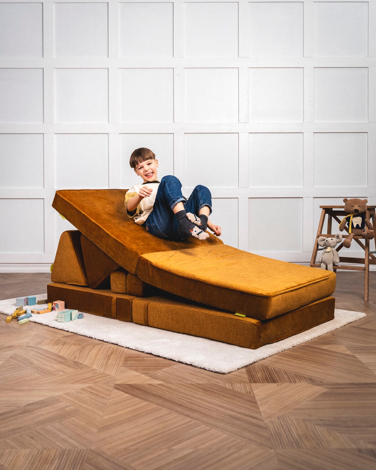 Sunset Yellow Kids' Play Couch - Play Sofa, Kids' Furniture, Modular ...