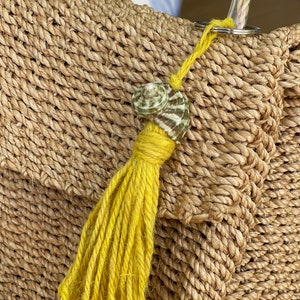 Handmade Mini Shell Tassel Keychain, Yellow Recycled Cotton - Etsy