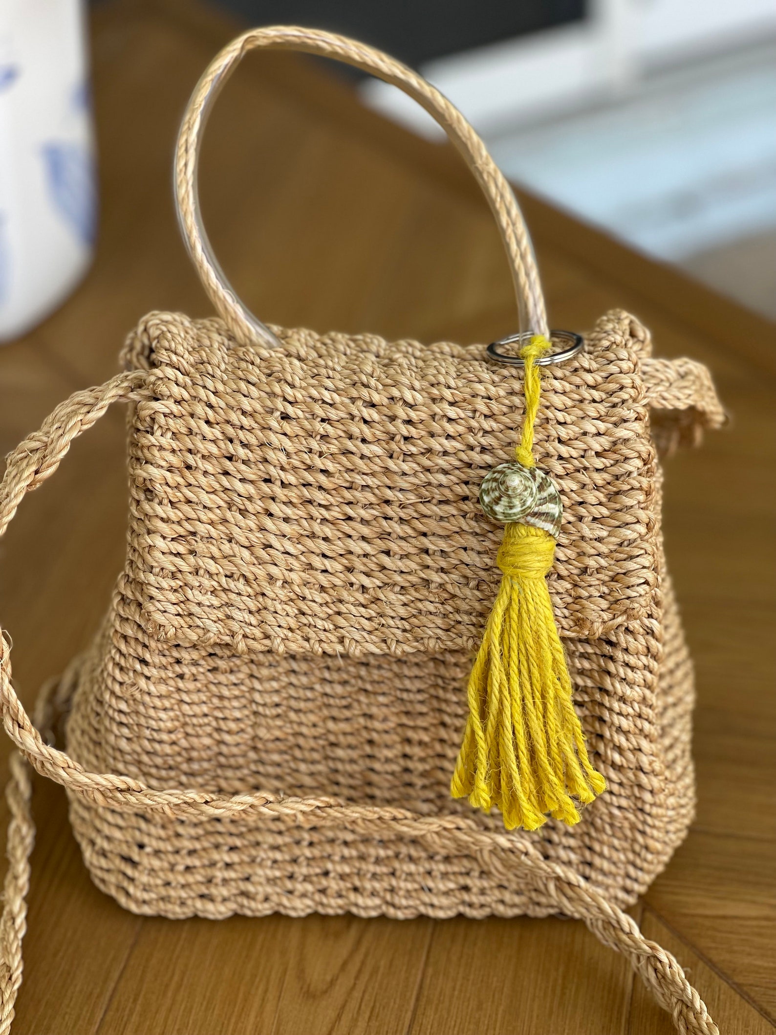 Handmade Mini Shell Tassel Keychain, Yellow Recycled Cotton - Etsy