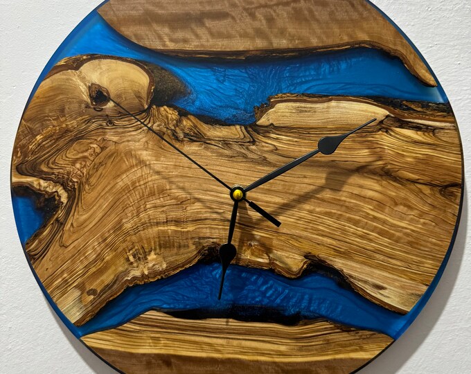 Epoxy Wall Clock, Olive Tree Clock, Modern Design Clock, Live Edge Wood ...