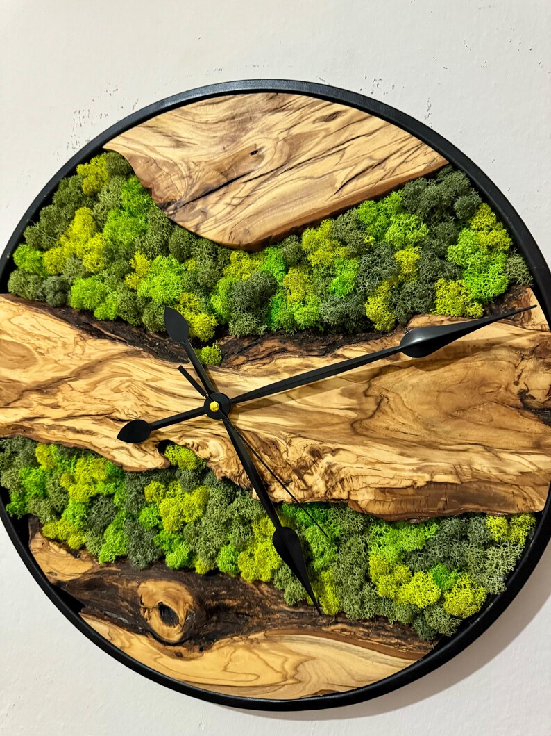 Moss Wall Clock Handmade Wall Clock Custom Moss Olive Wood Clock,metal ...
