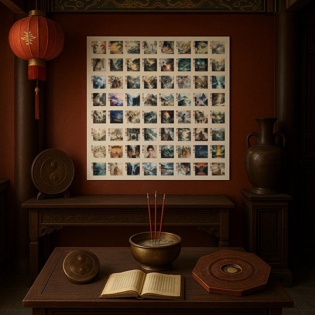 I Ching 64 Hexagrams Watercolor Poster: Chinese Style Philosophy Wall ...