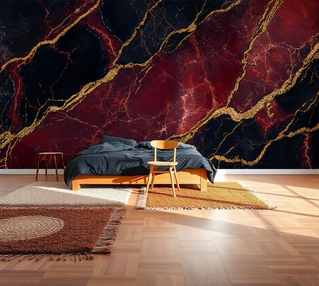 Red Marble Wallpaper , Dark Wallpaper Peel and Stick , Red and Gold ...