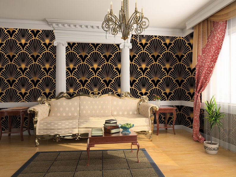 Vintage Art Deco Gold Wallpaper, Geometric Removable Wallpaper, Gold ...