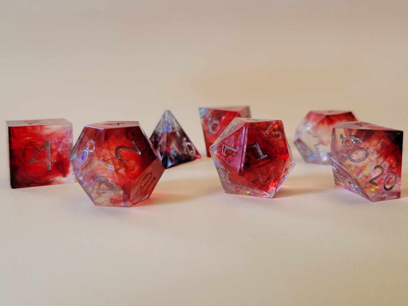 Full Set of 7 DND Dice Red Cosmic Galaxy Magical Swirled Dice. Gorgeous ...