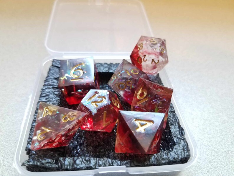 Full Set of 7 DND Dice Red Cosmic Galaxy Magical Swirled Dice. Gorgeous ...