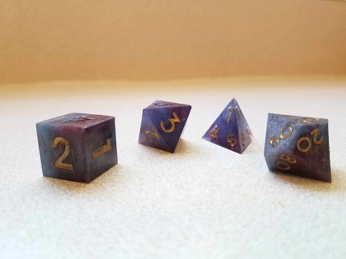 Full Set of 7 Dark Blue and Red Dice Cosmic Galaxy Magical Swirled Dice ...