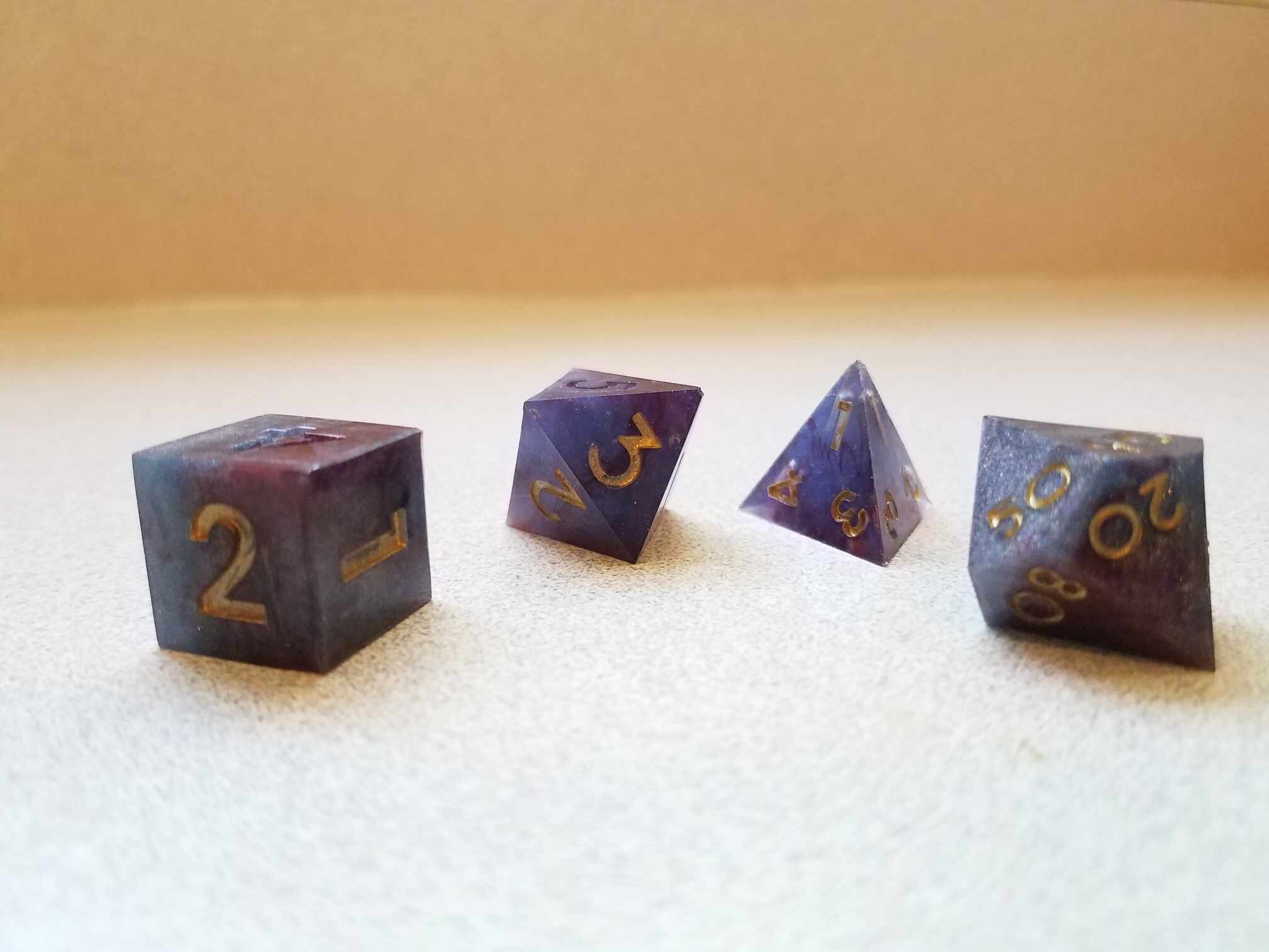 Full Set of 7 Dark Blue and Red Dice Cosmic Galaxy Magical Swirled Dice ...