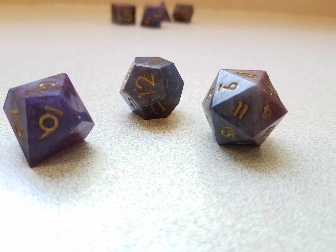 Full Set of 7 Dark Blue and Red Dice Cosmic Galaxy Magical Swirled Dice ...