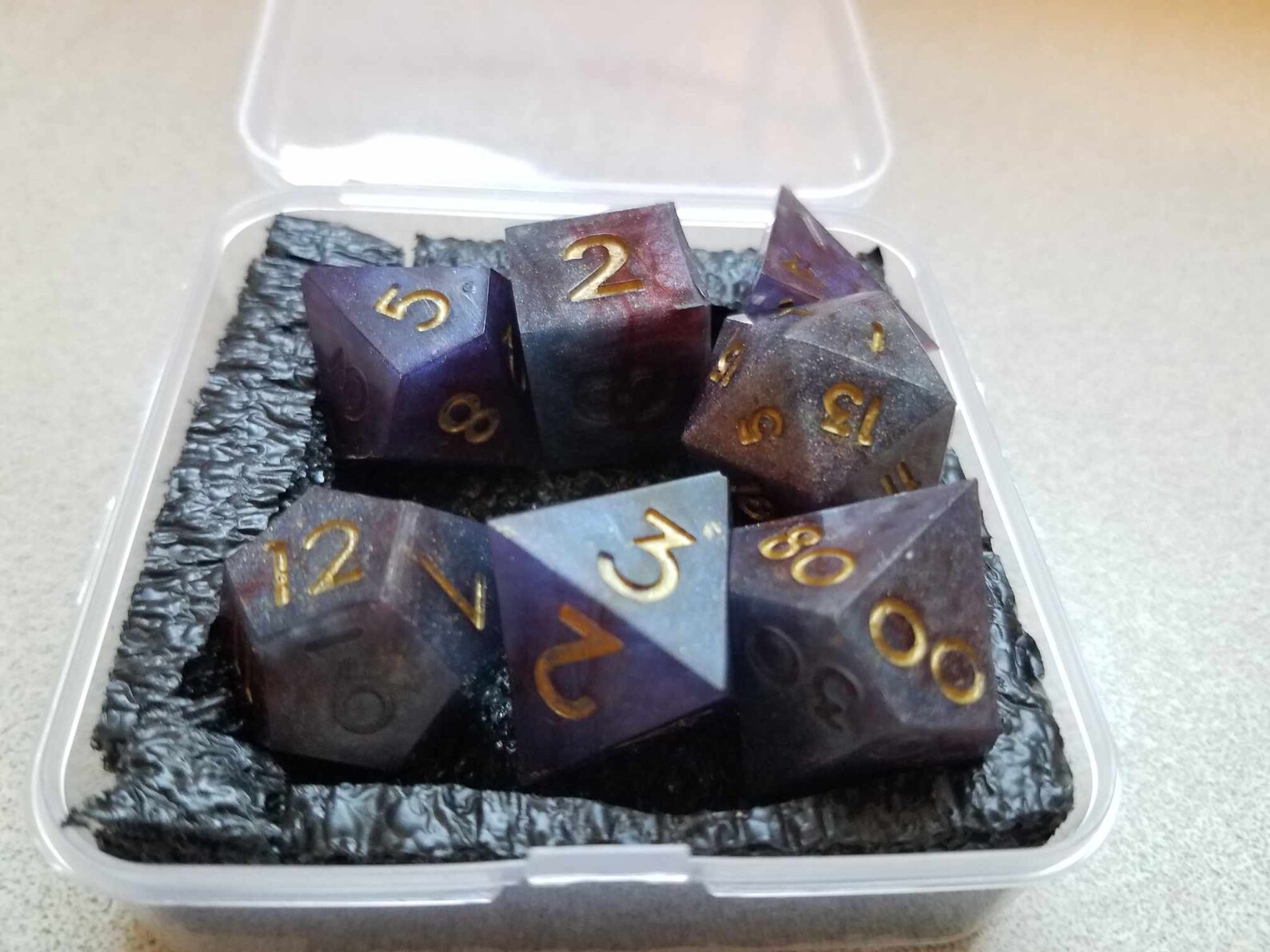 Full Set of 7 Dark Blue and Red Dice Cosmic Galaxy Magical Swirled Dice ...
