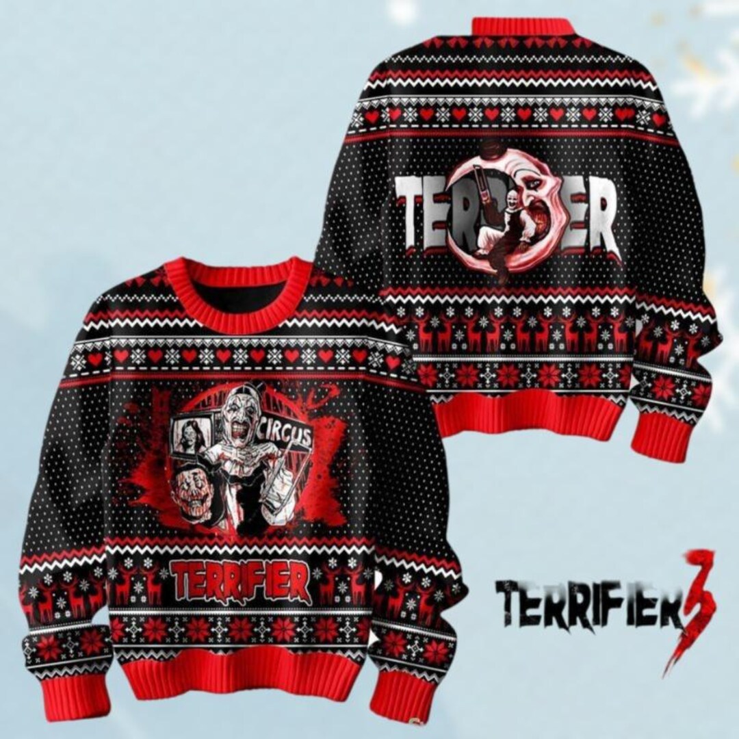 Terrifier Ugly Christmas Sweater, Scary Clown Sweatshirt, Horror ...