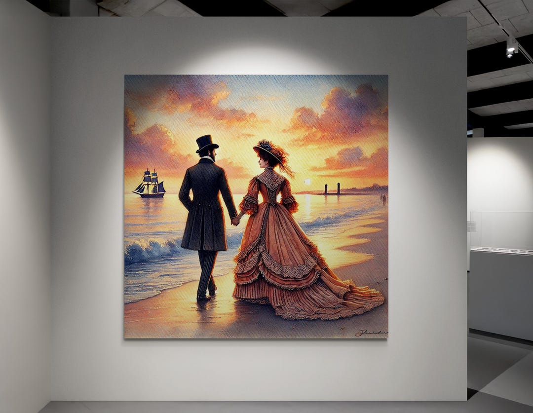 Victorian Sunset Stroll Canvas Wall Art - Romantic Victorian Couple on ...