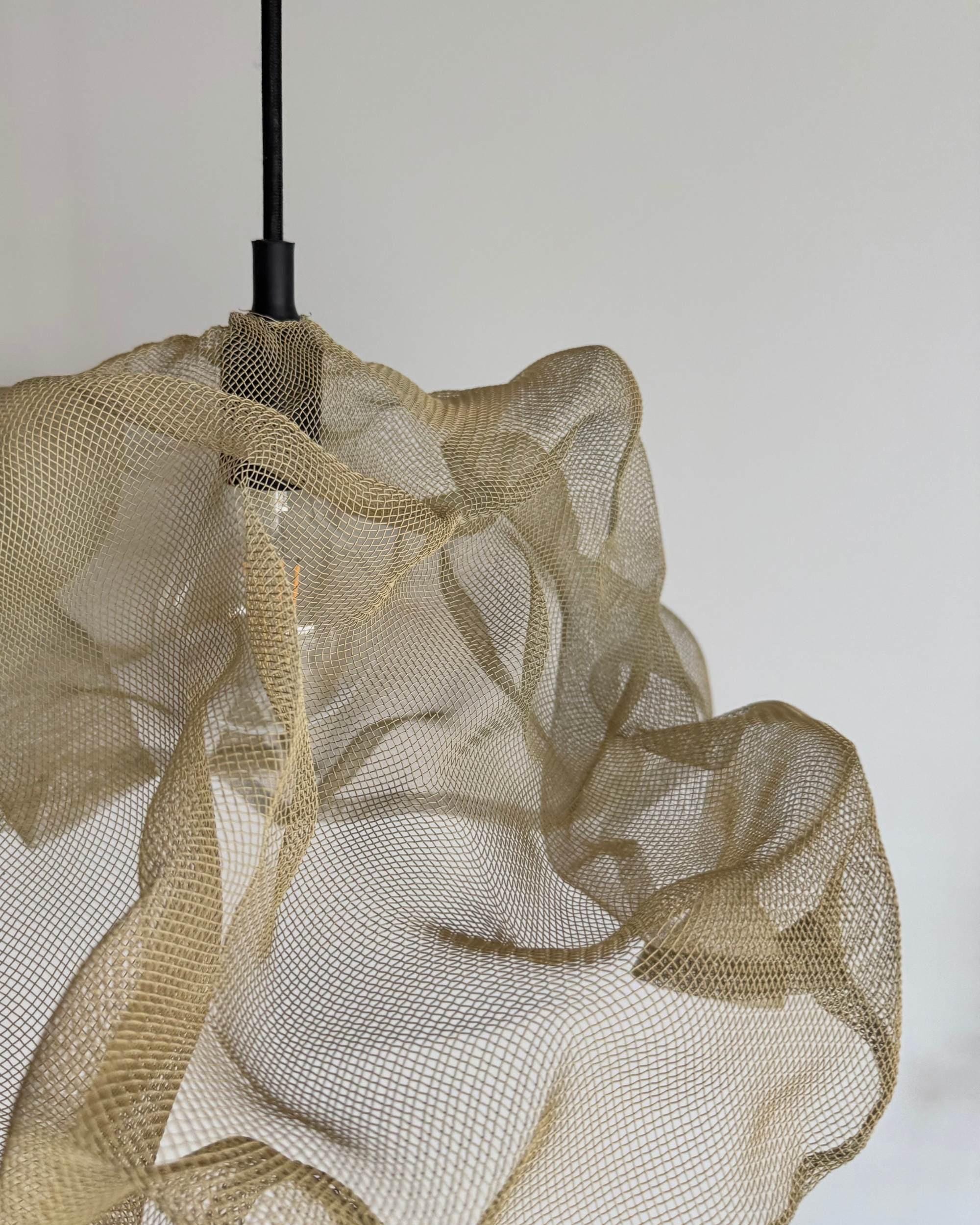 Sand Color Pendant Light | Wire Mesh Lampshade | Modern Hanging Light ...