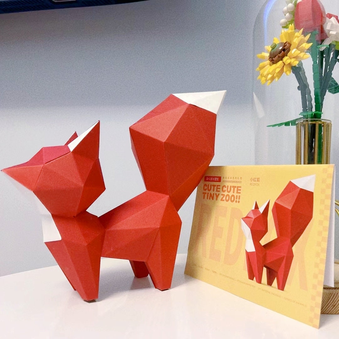 Red Fox DIY 3D Papercraft Kit No Cutting/ Art Origami Model/ DIY ...